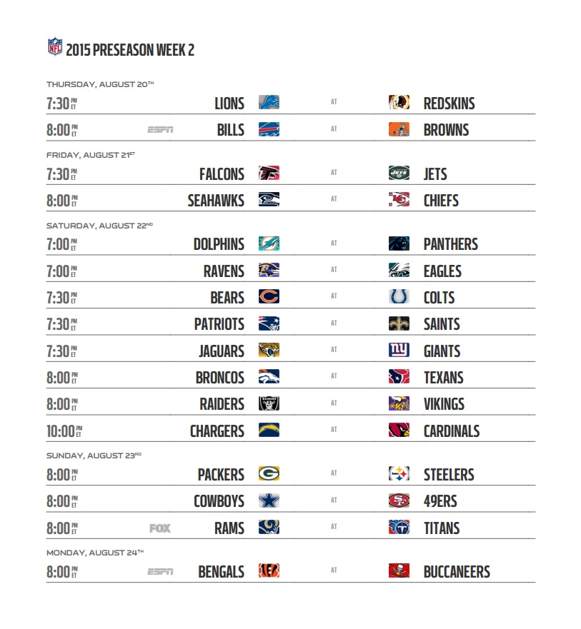 NFL Preseason 2015 Schedule NFL Preseason 2015 Schedule